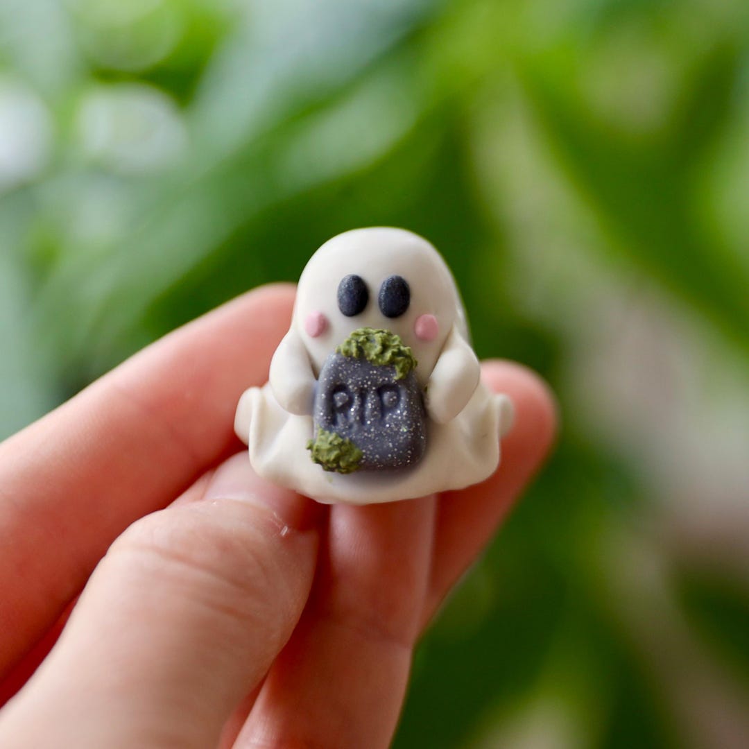 Handmade Mini Ghost Tombstone: Sculpted Polymer Clay Spooky Halloween ...