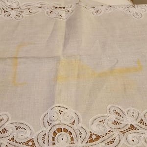 Vintage Large Belgian White Linen Tablecloth W Cutwork & Battenburg ...