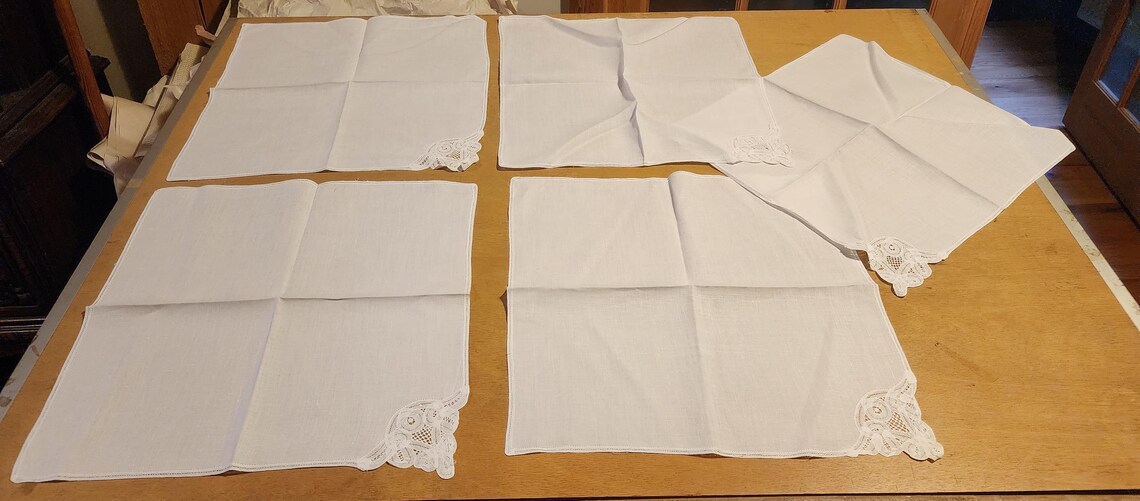 Vintage Large Belgian White Linen Tablecloth W Cutwork & Battenburg ...