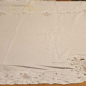 Vintage Large Belgian White Linen Tablecloth W Cutwork & Battenburg ...