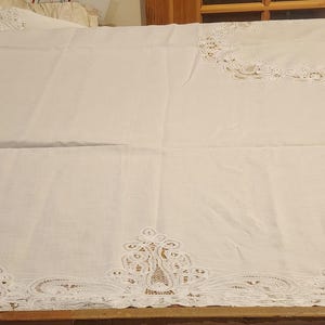 Vintage Large Belgian White Linen Tablecloth W Cutwork & Battenburg ...
