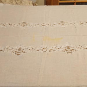 Vintage Large Belgian White Linen Tablecloth W Cutwork & Battenburg ...