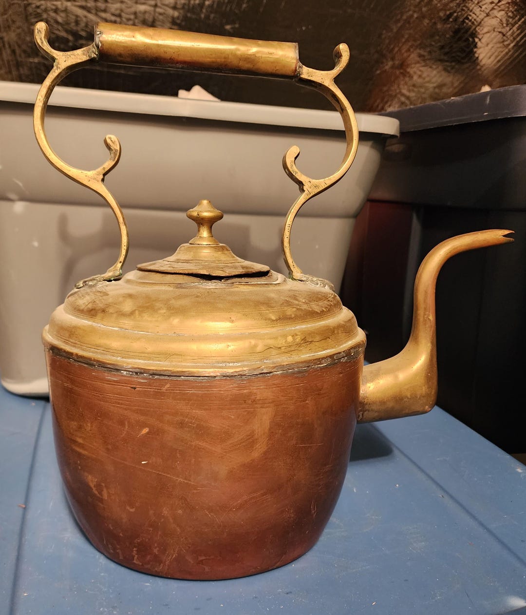Antique French Brass & Copper Gooseneck Tea Pot Kettle 13.5" H - Etsy
