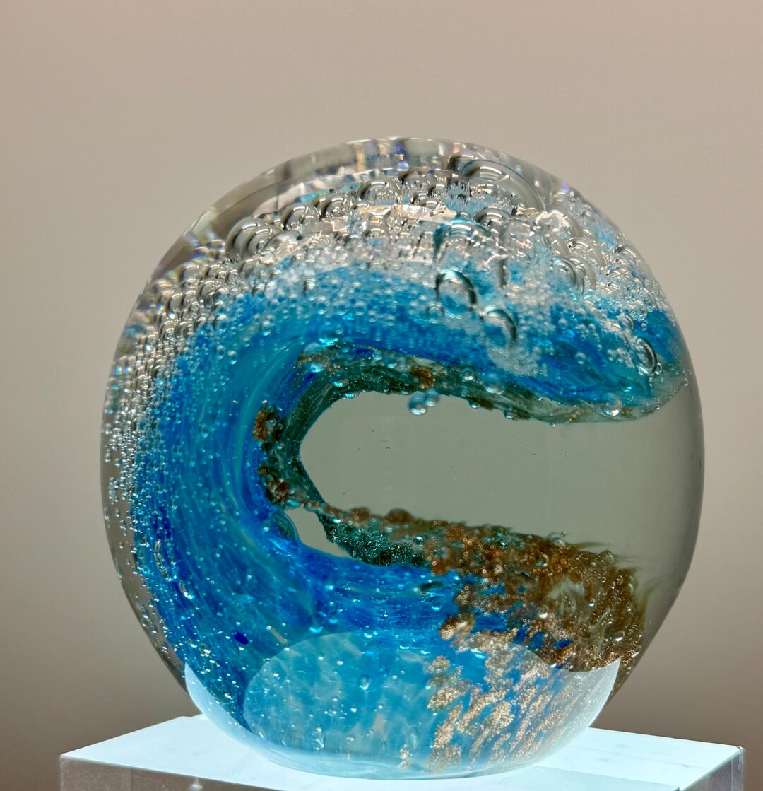 Hand Blown Glass Wave Paperweight - Etsy