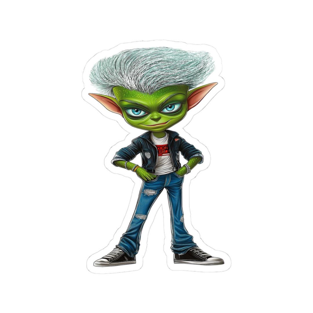 Alien in Leather Jacket White Kiss-cut Sticker by Mischievous Aliens ...