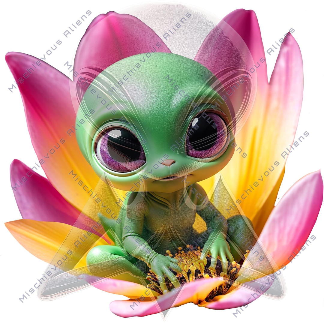 Baby Alien on Flower Kiss-cut Sticker by Mischievous Aliens Space UFO ...