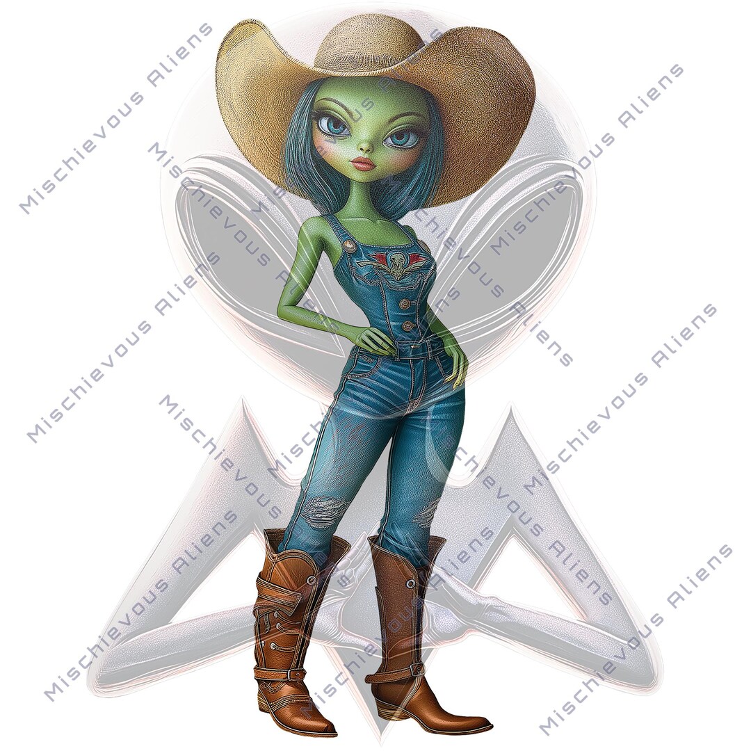 Cute Alien Country Girl Kiss-cut Sticker by Mischievous Aliens UFO ...