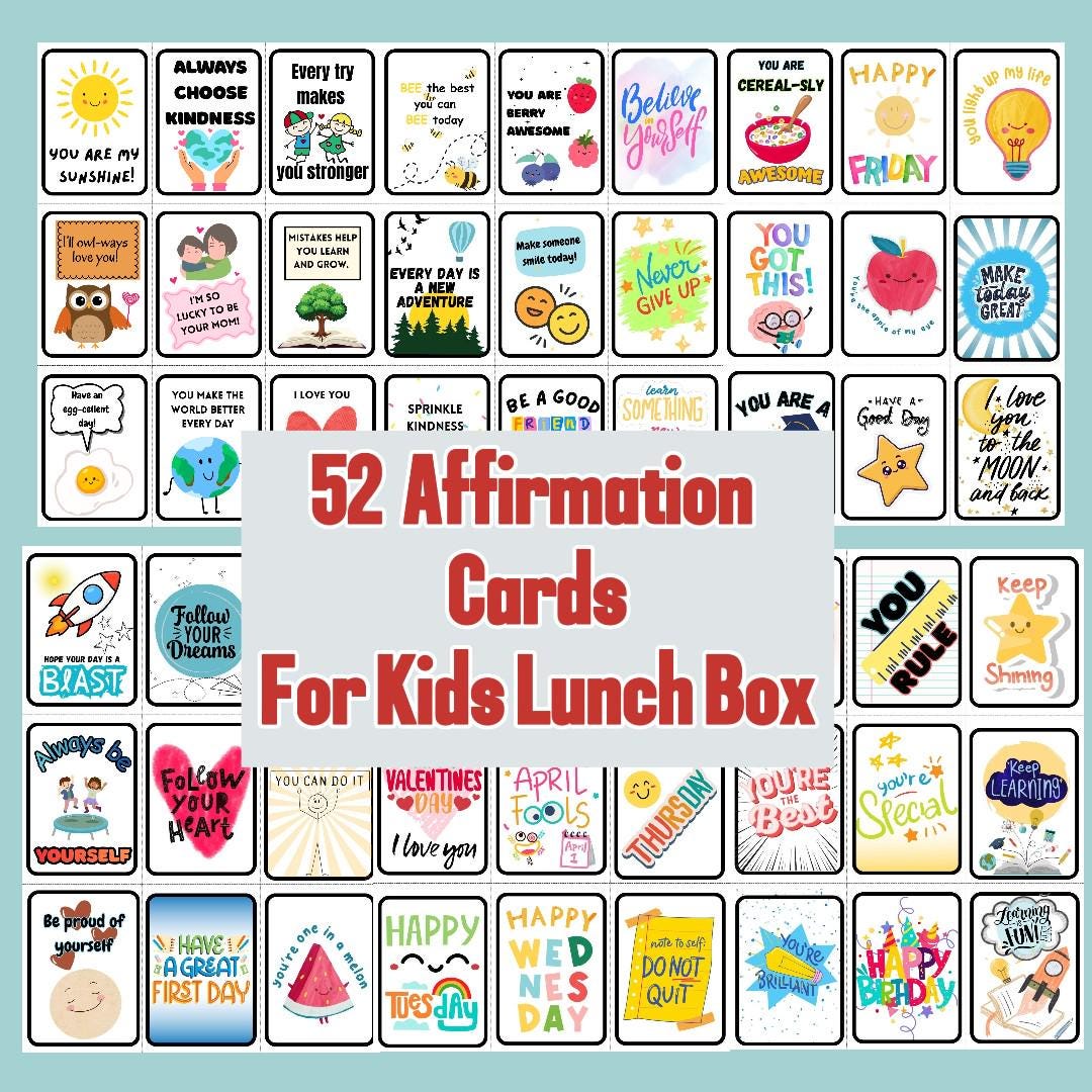 54 Digital Affirmation Cards Ready to Print for Kids Lunch Box - Etsy