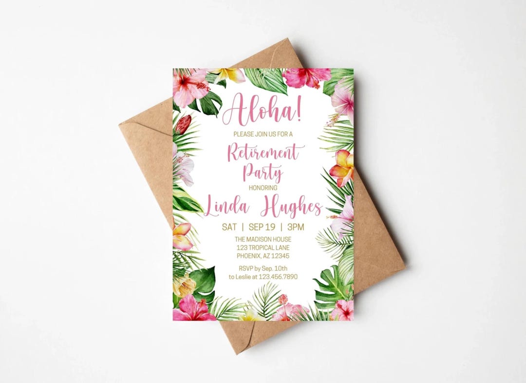 EDITABLE Aloha Retirement Invitation | Retirement Luau | Hawaiian Theme ...