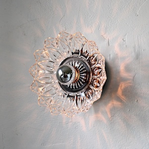 Sconce Lamp, Vintage Federal Glass Clear Flower Plate Shade, Flush ...