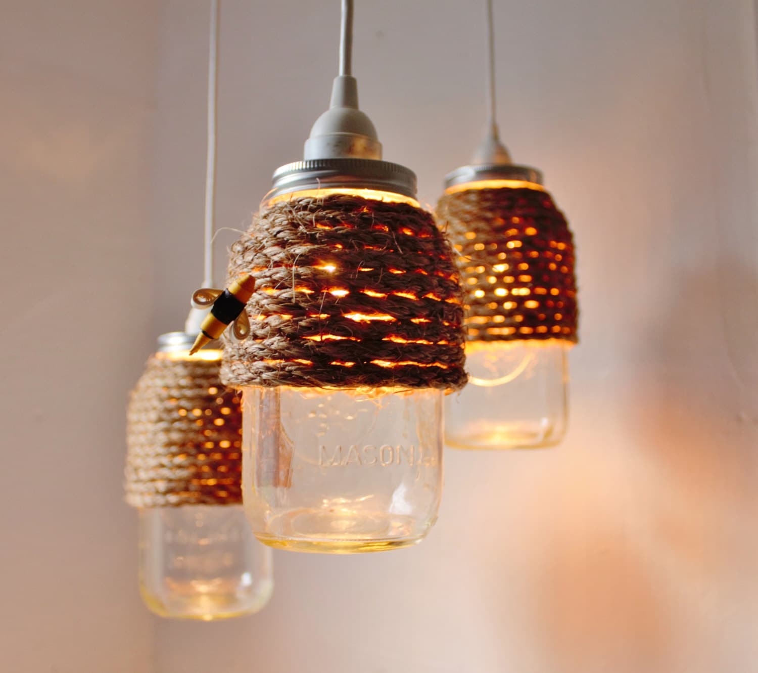 The Hive Mason Jar Pendant Lights Set of 3 Hanging Lighting - Etsy