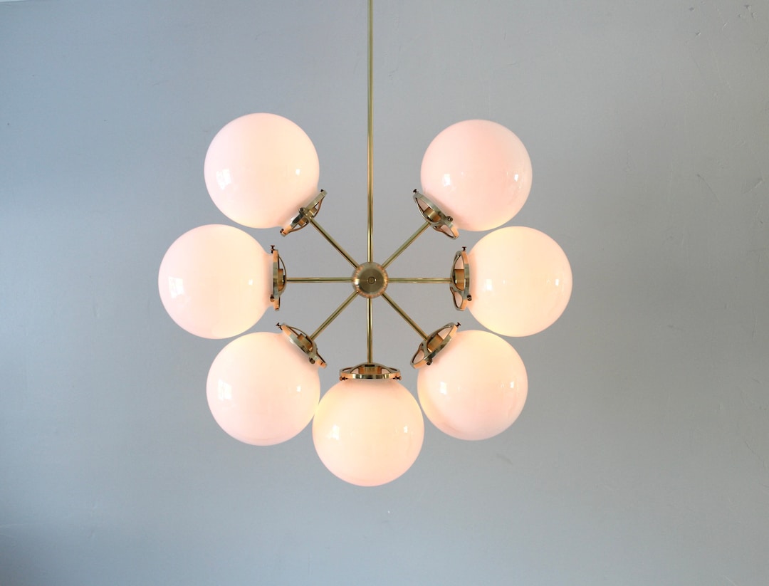 Brass Pinwheel Chandelier, Modern Sputnik Pendant Light, 7 White 8 ...
