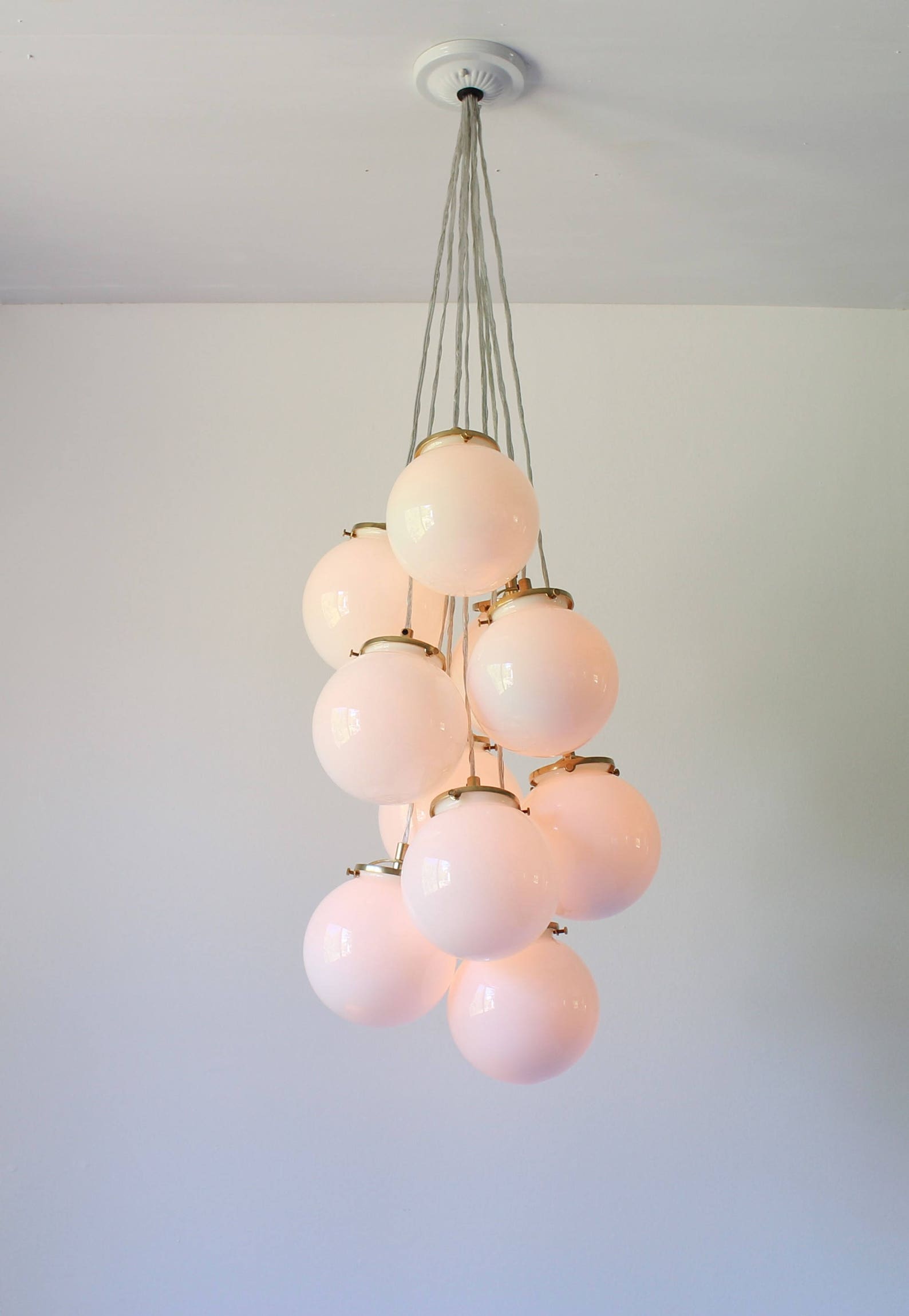 Globe Bubble Chandelier Lighting Fixture, 10 Hanging White Glass Orb ...