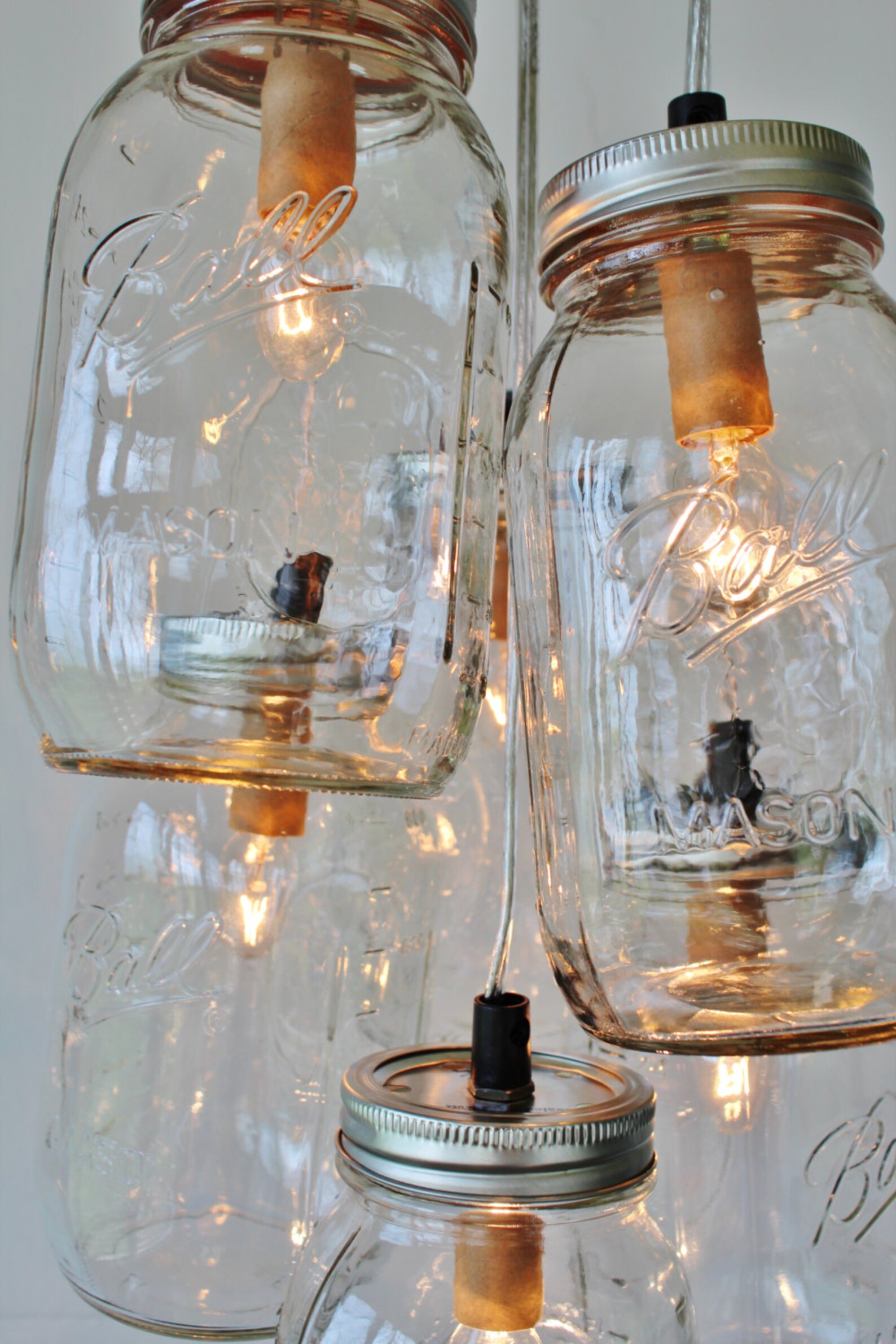 Mason Jar Chandelier 6 Clear Quart Jars Cluster Bootsngus | Etsy