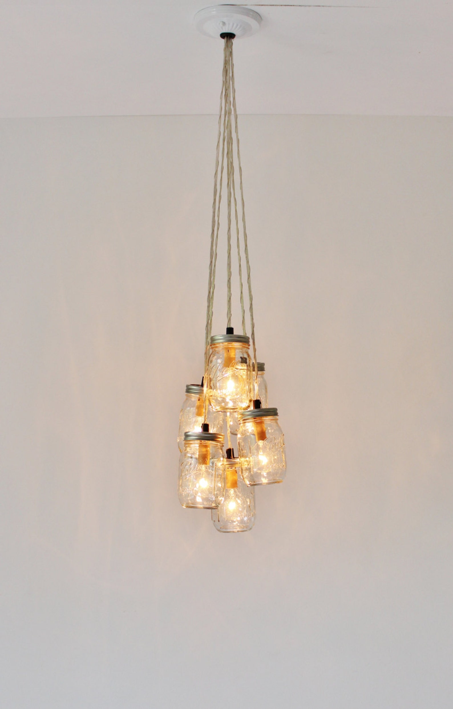 Mason Jar Cluster Chandelier 6 Clear Mason Jars Hanging - Etsy UK