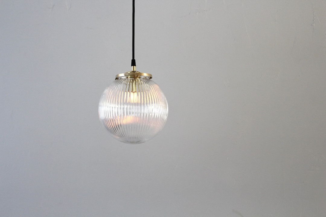 Ribbed Glass Globe Pendant Light, Modern Ceiling Mounted Hanging ...