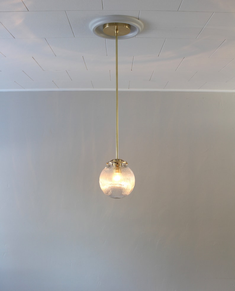 Pendant Light, Single Hanging Lighting Fixture, Brass Finish, 6" Clear ...