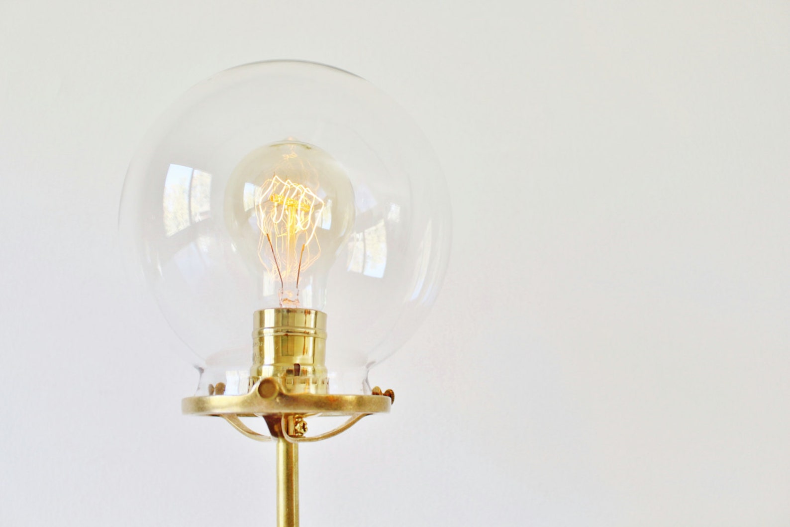 Globe Table Lamp, Industrial Brass and Wood Desk Lamp, Round Clear ...