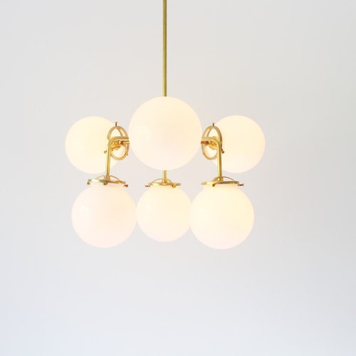 Modern Brass Chandelier Lighting Fixture 6 White Glass - Etsy