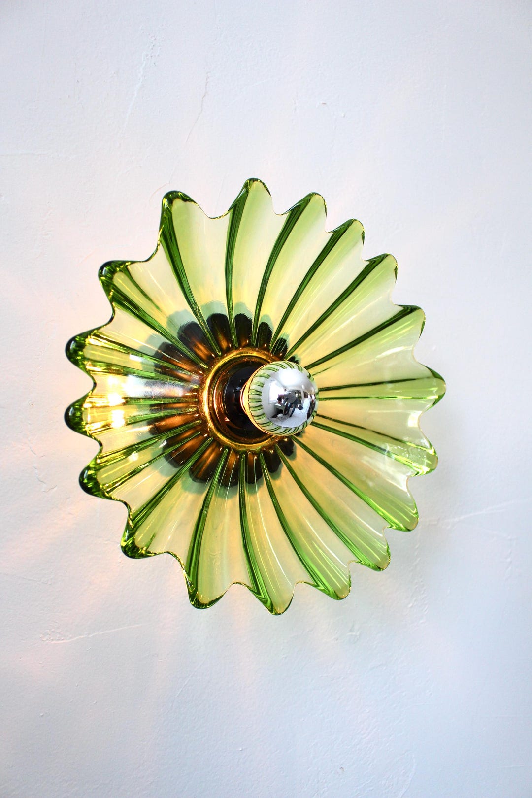 Green Flush Mount Sconce or Ceiling Lighting Fixture, Upcycled Vintage ...