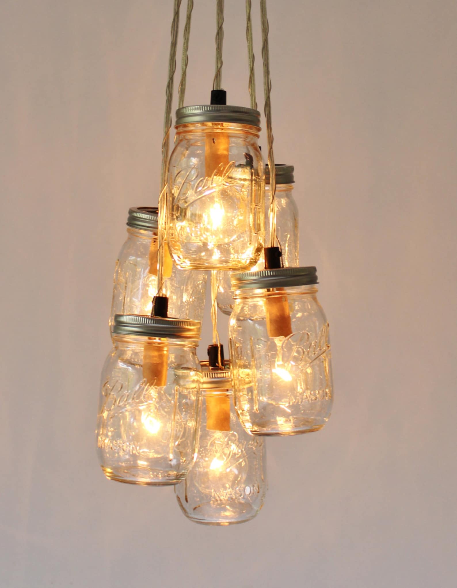 Mason Jar Cluster Chandelier 6 Clear Mason Jars Hanging - Etsy UK