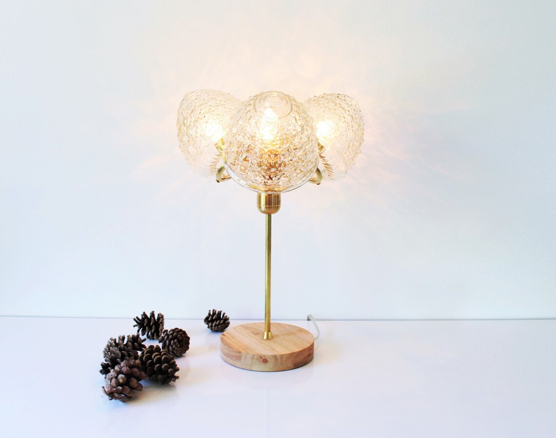 Modern Table Lamp 3 Textured Glass Acorn Globe Shades | Etsy