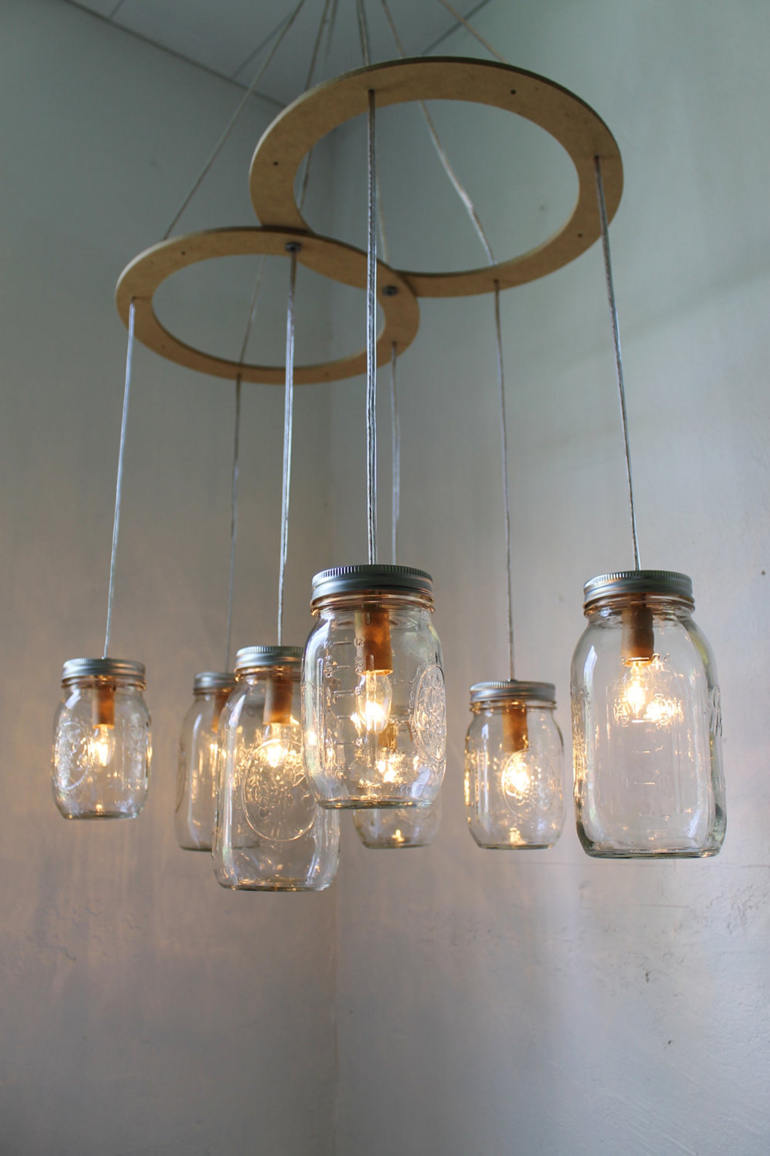 Mason Jar Chandelier, Hanging Mason Jar Lighting Fixture, Rustic ...