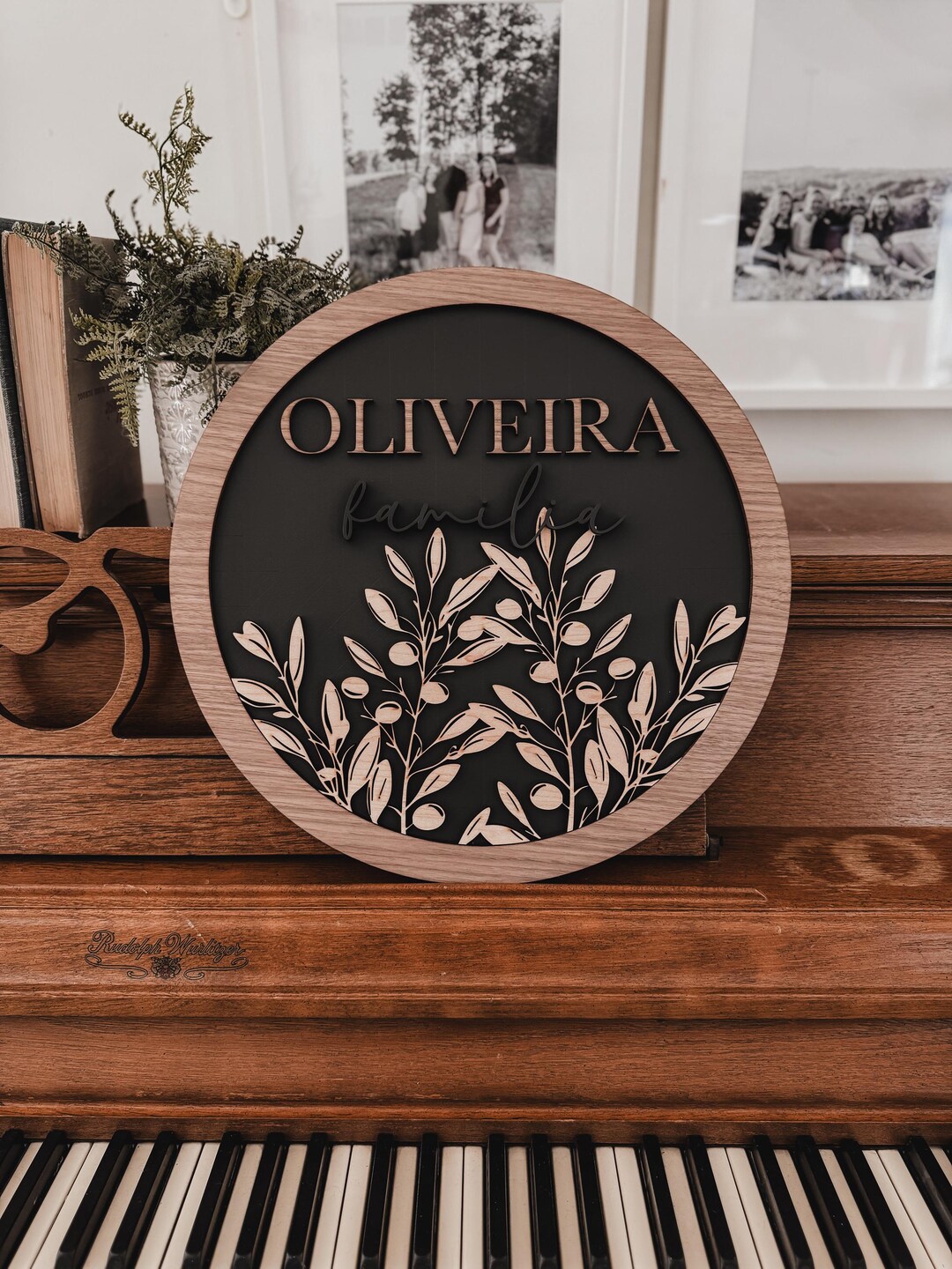 Personalized Family Name Sign, Custom Wood Olive Branch Wreath, Round ...