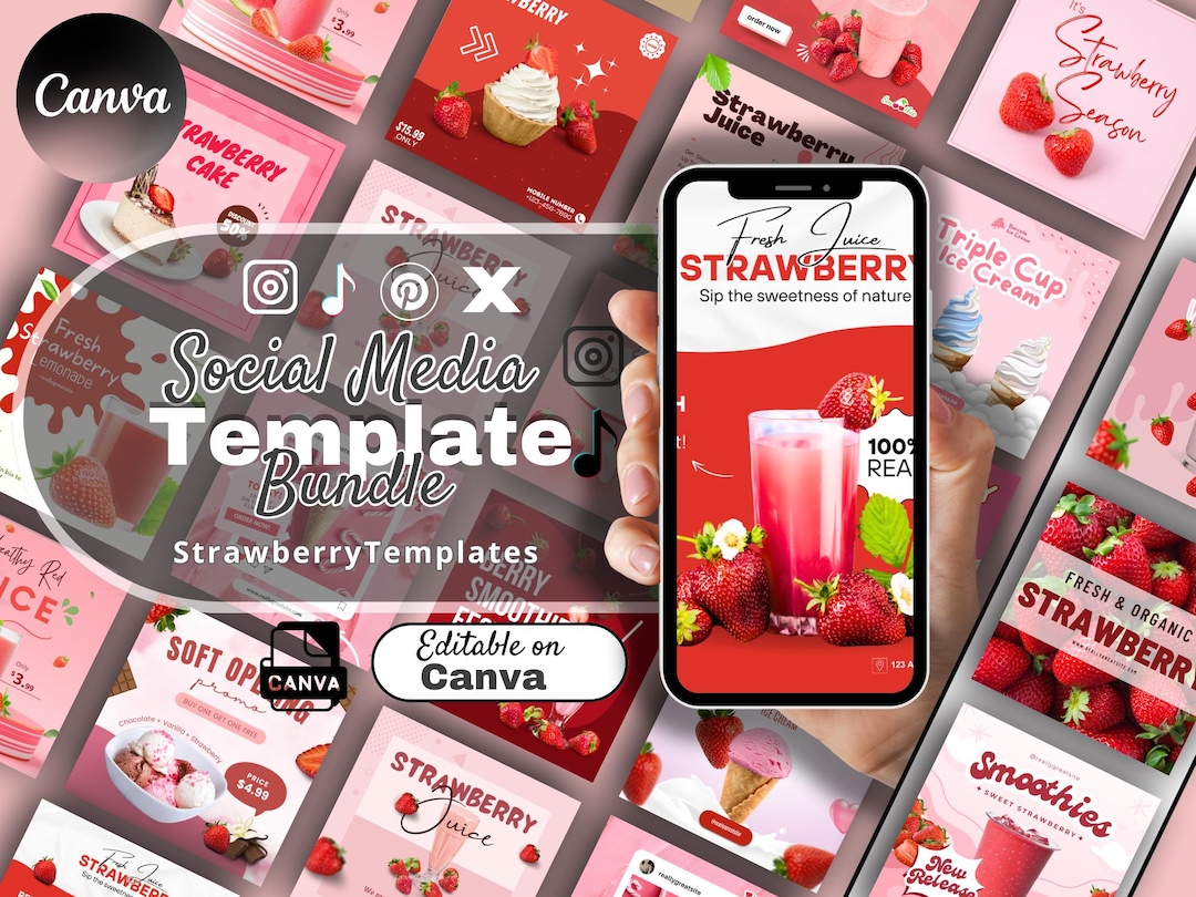 Cute Strawberry Instagram Template | Customizable Canva Design for ...