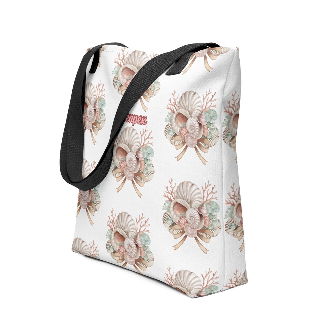 Beach Seashell Tote: Coastal Pastel Shells, Coral & Gold. All-over ...