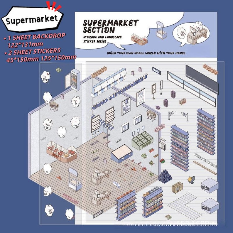 Supermarket -3D Scene Stickers | DIY Mini Room Strickers | Collectible ...