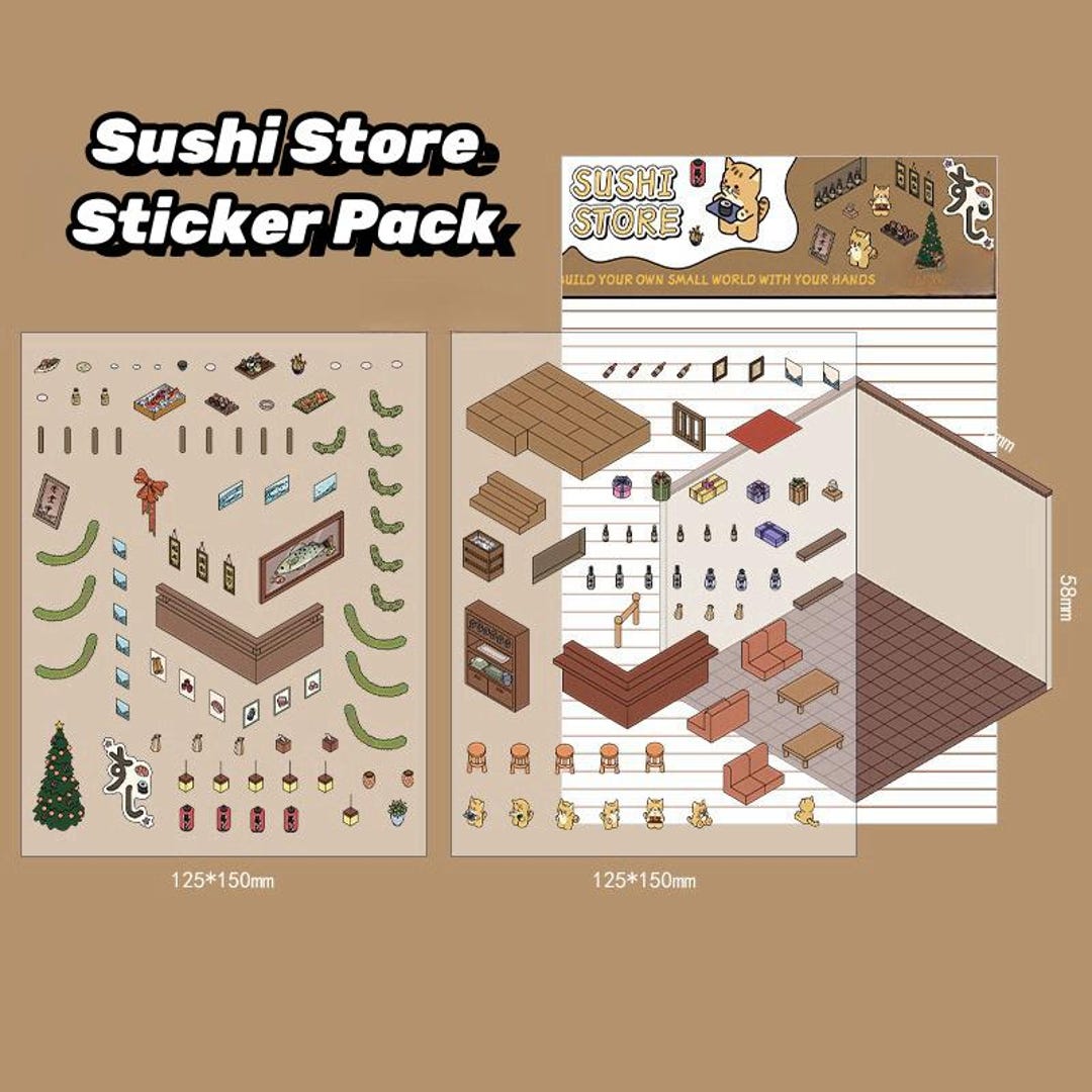 Sushi Store - 3D Scene Stickers | DIY Mini Room Strickers | Collectible Sticker Book Kit | Fun ...