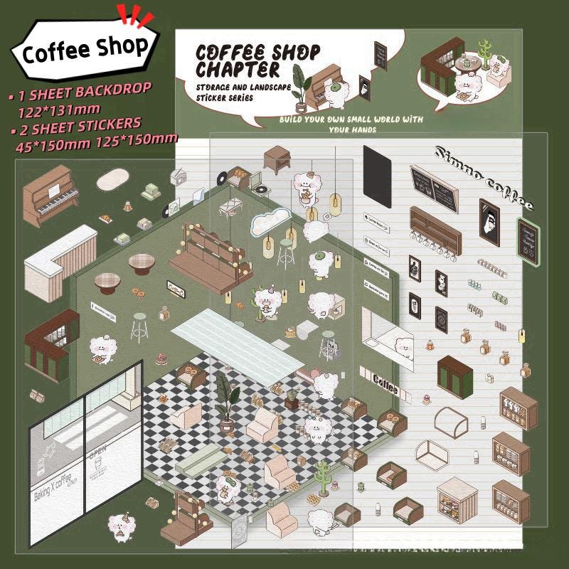 Coffee Shop 3D Scene Stickers – DIY Mini Room Sticker Book Kit - Etsy