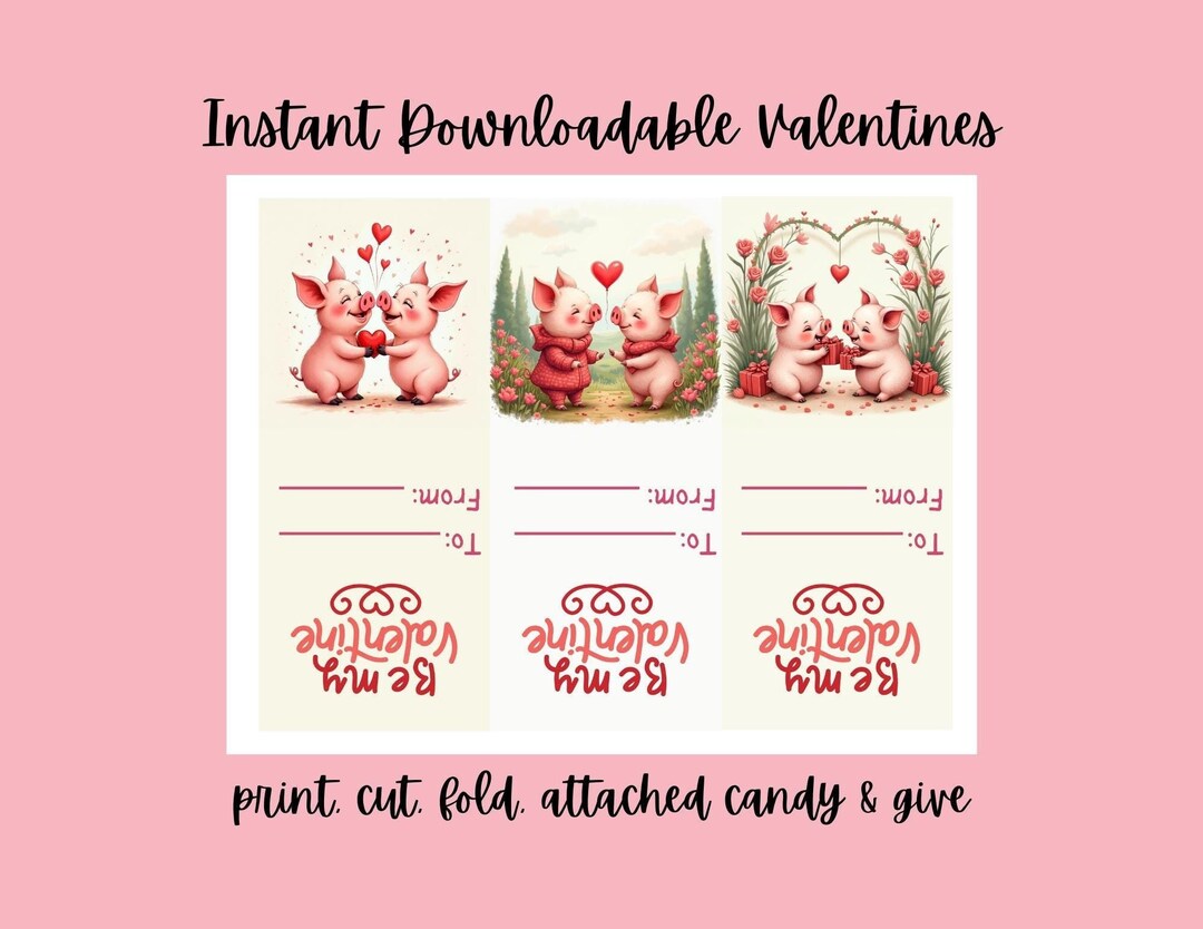 Instant Digital Download Pig Valentines Printable Tags DIY Candy ...