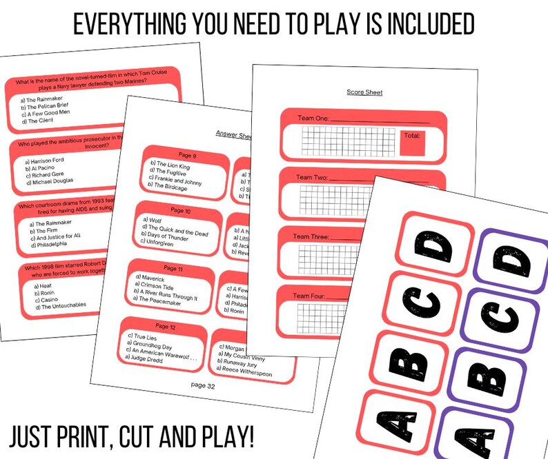 Retro Movie Quiz Printable PDF Party Download Game Bundle 90s Theme ...