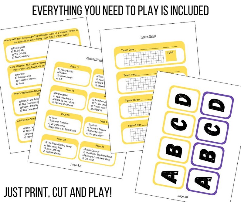 Retro Movie Quiz Printable PDF Party Download Game Bundle 80s Theme ...