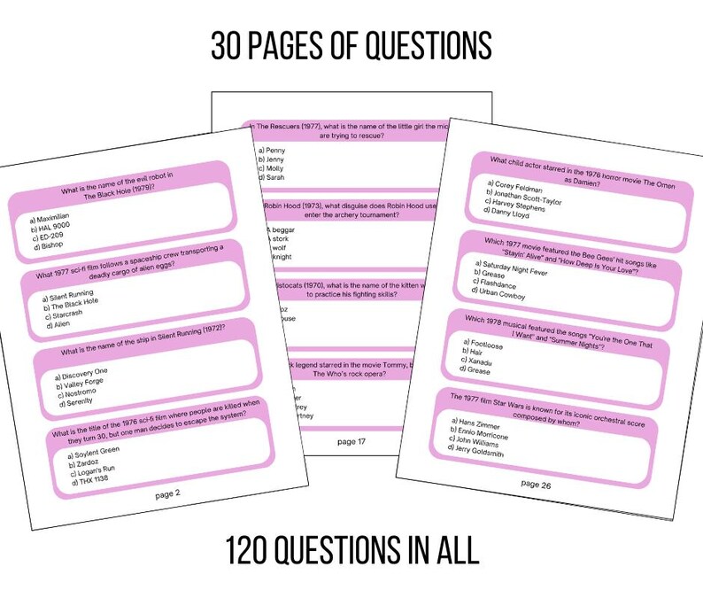Retro Movie Quiz Printable PDF Party Download Game Bundle 70s Theme ...