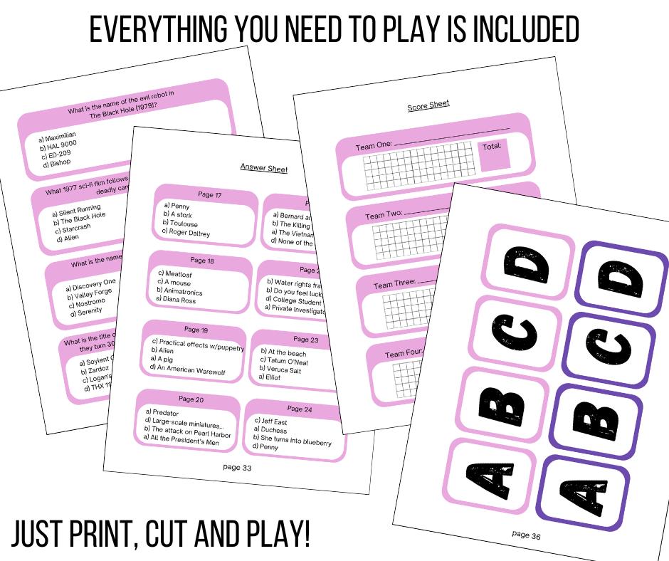Retro Movie Quiz Printable PDF Party Download Game Bundle 70s Theme ...
