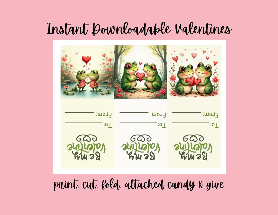 Instant Digital Download Frog Valentines Printable Tags DIY Candy ...