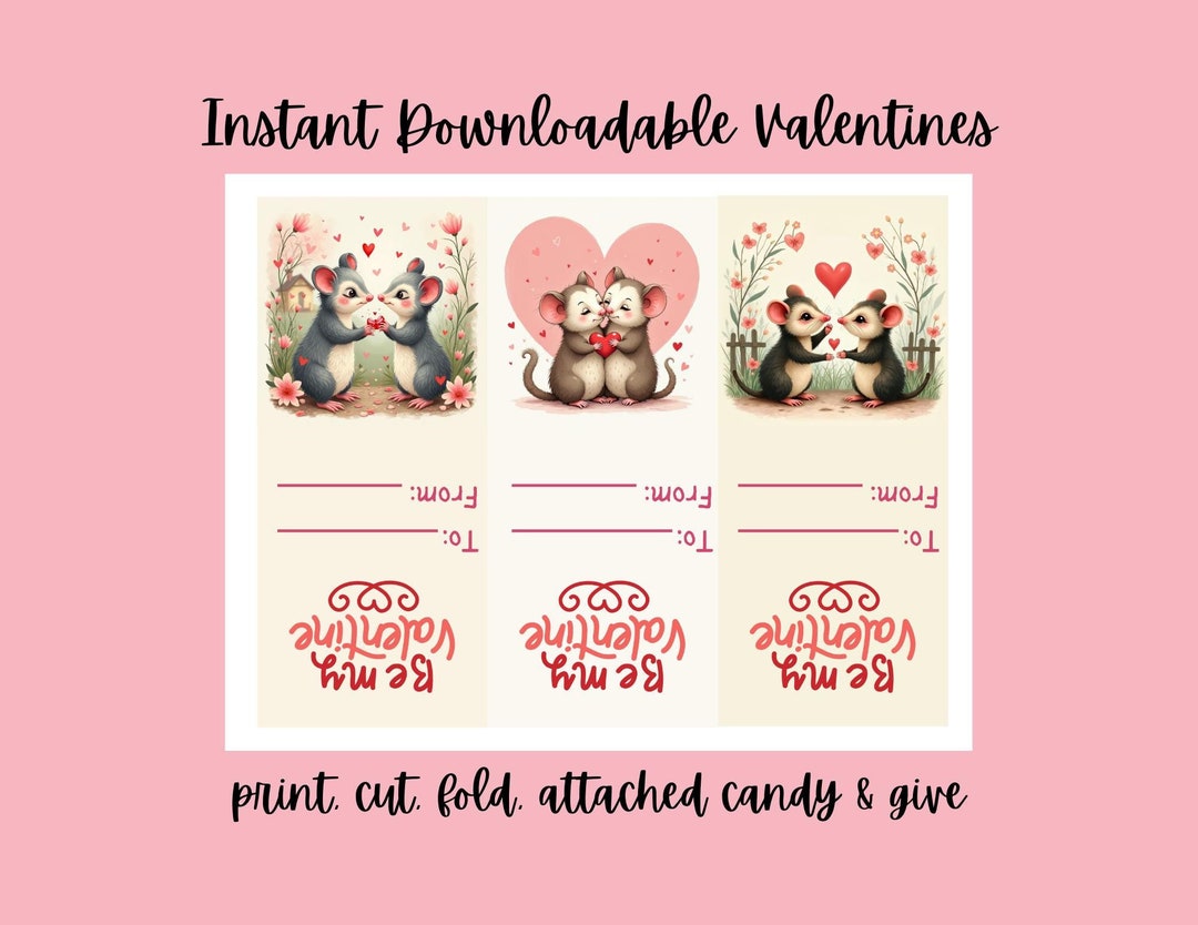 Instant Digital Download Possum Valentines Printable Tags DIY Candy ...
