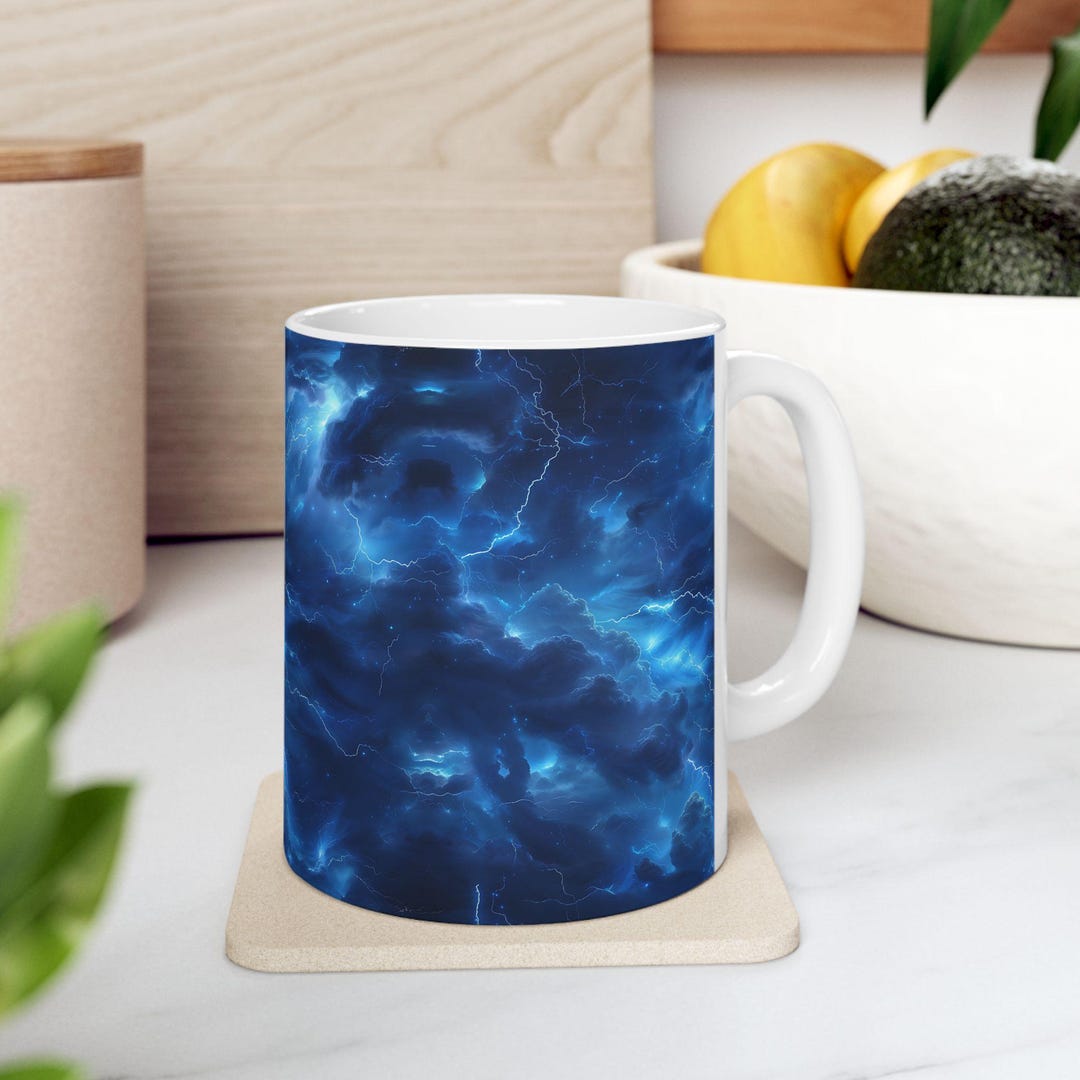 Lightning Storm Ceramic Mug, Blue Sky Coffee Cup, Thunderstorm Tea Mug ...