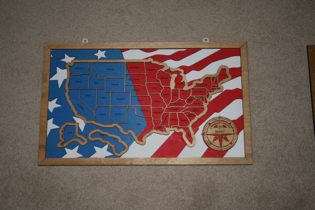 National Puzzle Travel Map - US Flag - Etsy