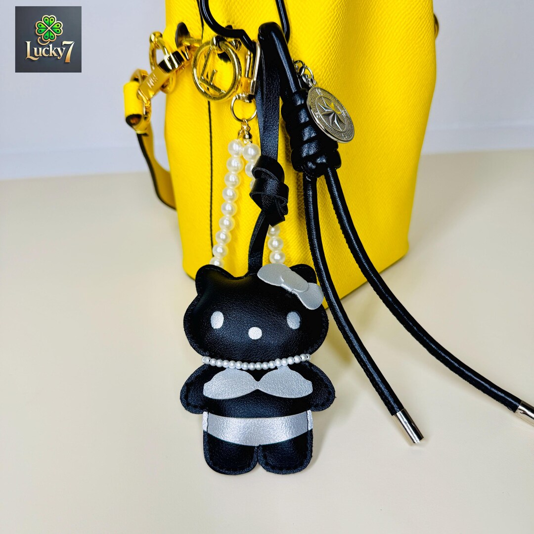 3-in-1handmade Black Cat Bag Charm: Keychain, Purse Accent, Phone Strap ...
