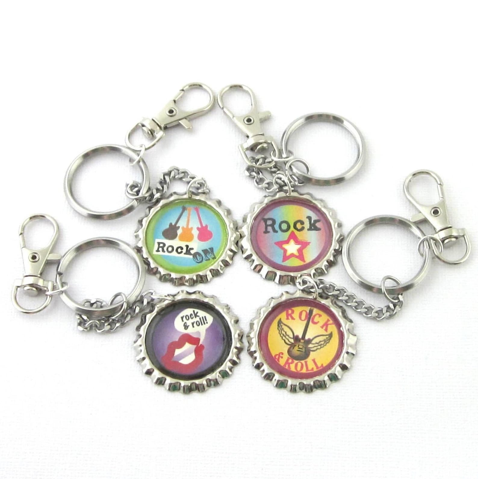 Rock Music Bottle Cap Key Chain Ring With Large Swivel Clasp, Rock N ...