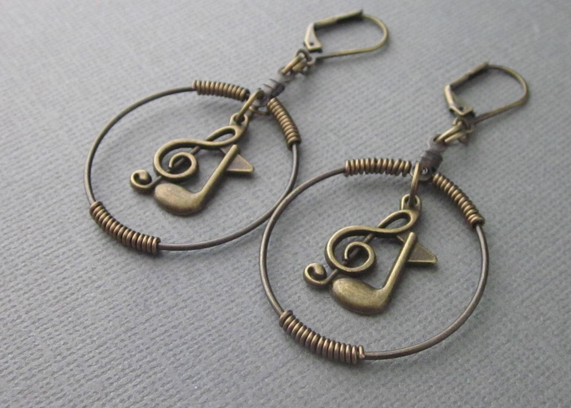 Treble Clef and 8th Note Music Lever Back Earrings, Bronze Brass Wire ...