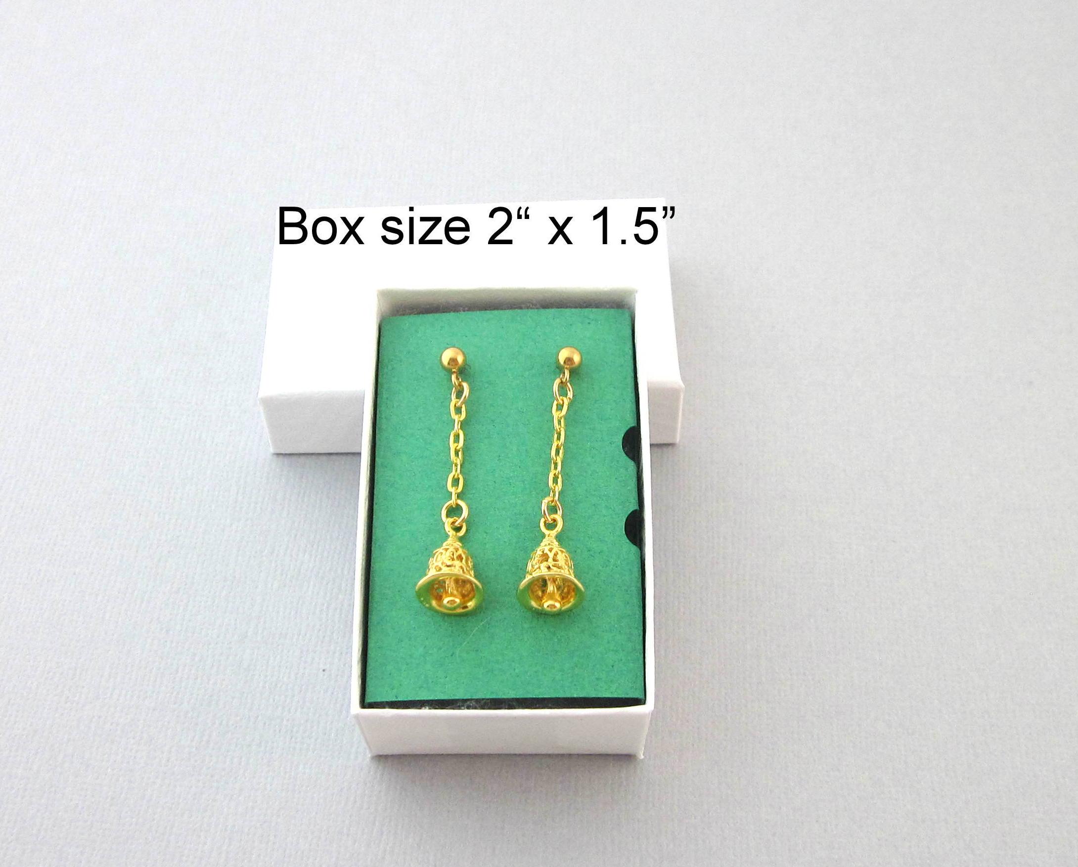 Little Gold Filigree Bell Earrings, Dangling Small Bell Charms on Chain ...
