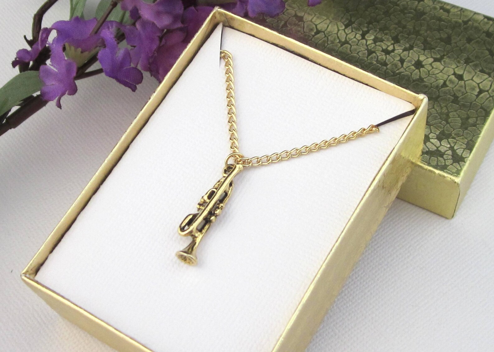 Gold Trumpet Necklace Trumpet Charm With Chain Necklace - Etsy