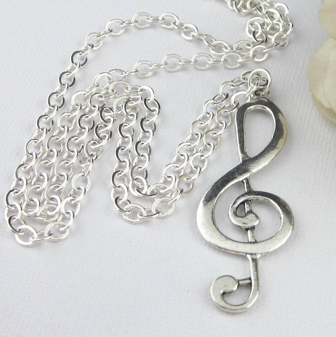 Large Silver-plated Treble Clef Pendant Necklace - 24” Chain - Etsy