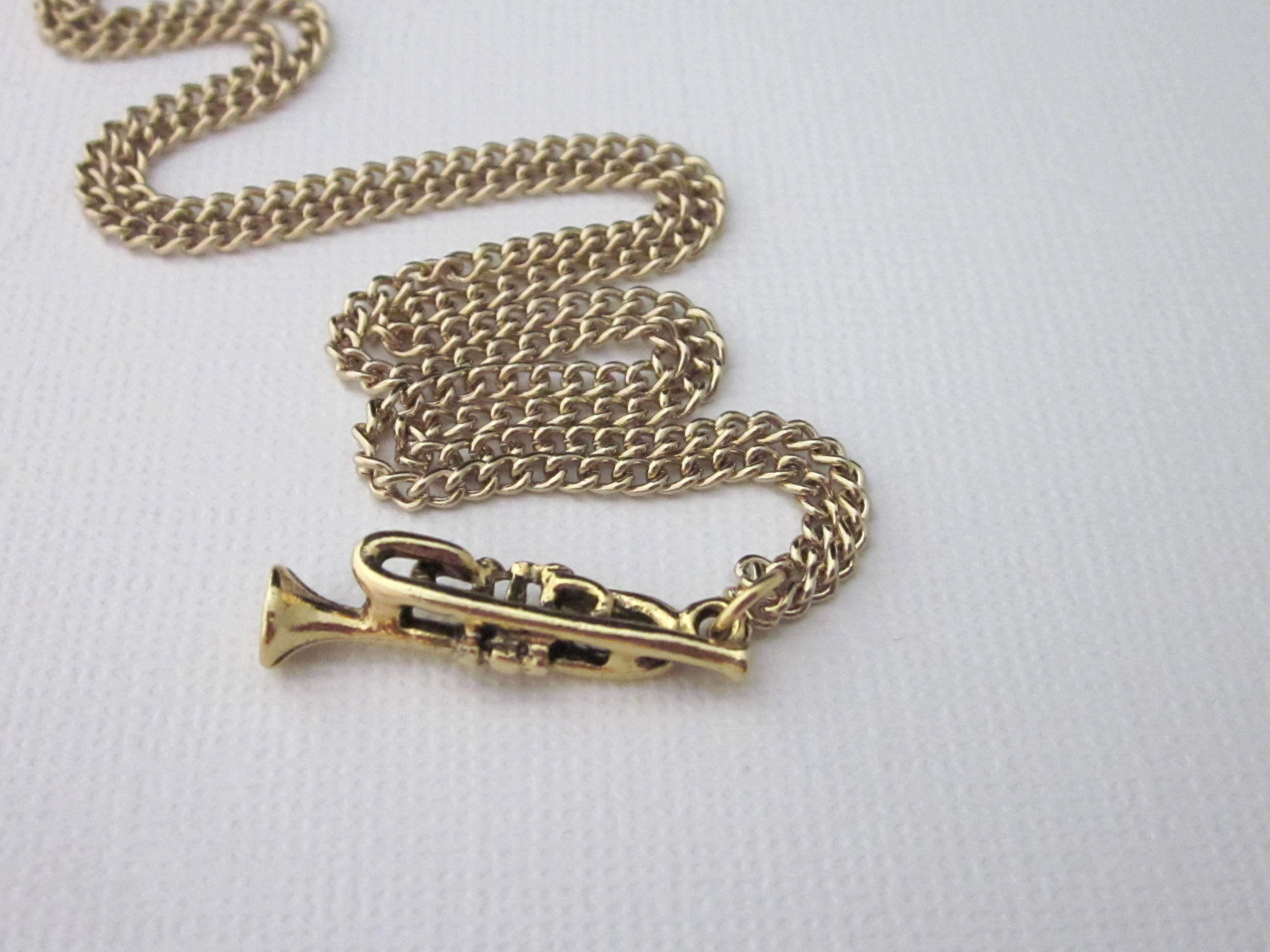 Gold Trumpet Necklace Trumpet Charm With Chain Necklace | Etsy
