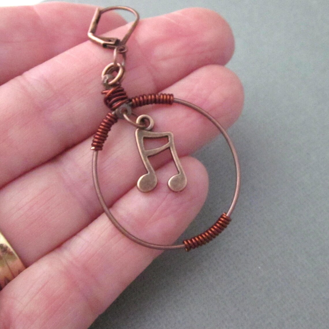 Copper 16th Note Earrings With Wire Wrapped Hoops Sixteenth - Etsy